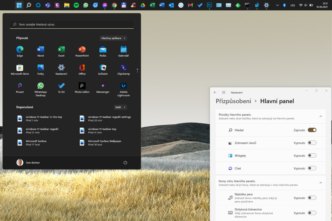 Přesuňte si ve Windows 11 hlavní panel libovolným směrem